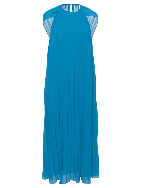 SEMICOUTURE Draped-shoulder Pleated Dress - Blue