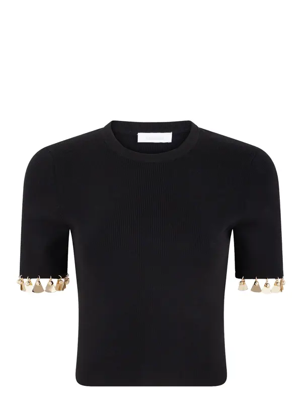 Rabanne Charm-trim Cropped T-shirt - Black