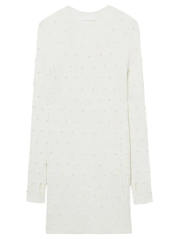 Helmut Lang Bead-embellished Ribbed-knit Dress - White