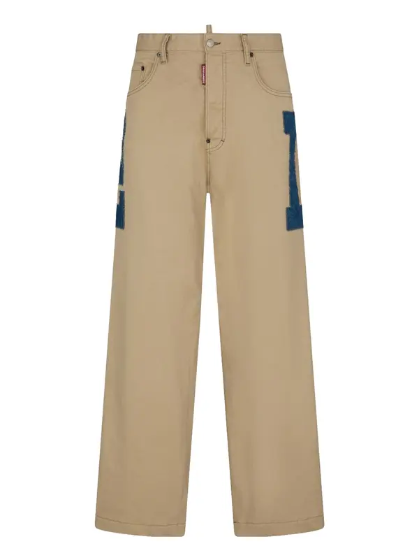Dsquared2 Straight-leg Trousers With Logo Appliqu - Neutrals