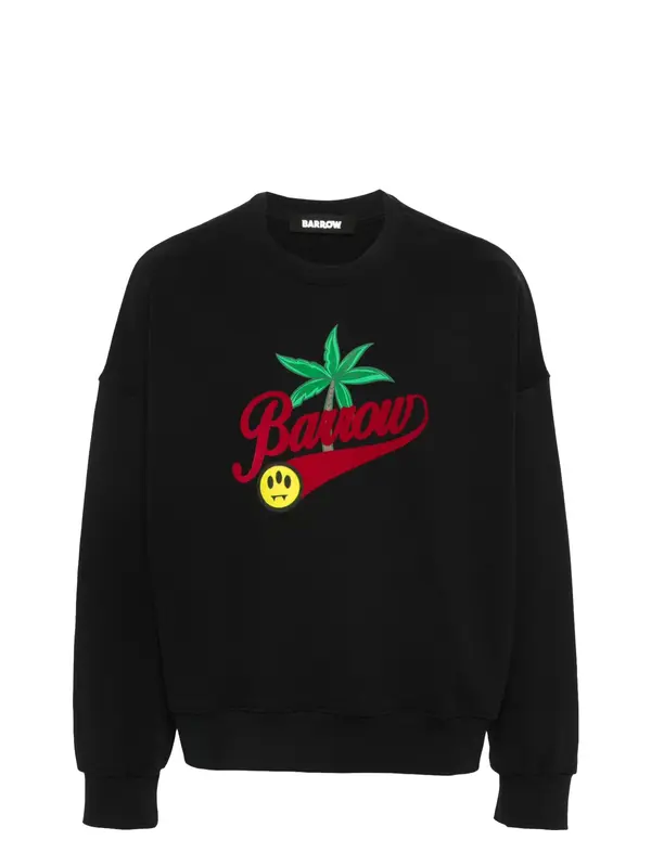 BARROW Flocked-logo Cotton Sweatshirt - Black