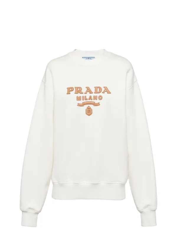 Prada Logo-appliqué Cotton Sweatshirt - Neutrals