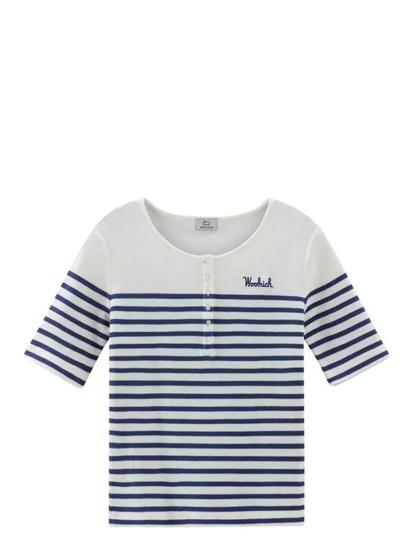 Woolrich Logo-embroidered Striped T-shirt - Blue