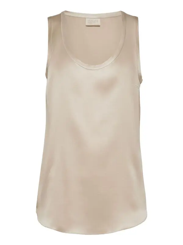 Brunello Cucinelli Round Neck Silk Top - Neutrals