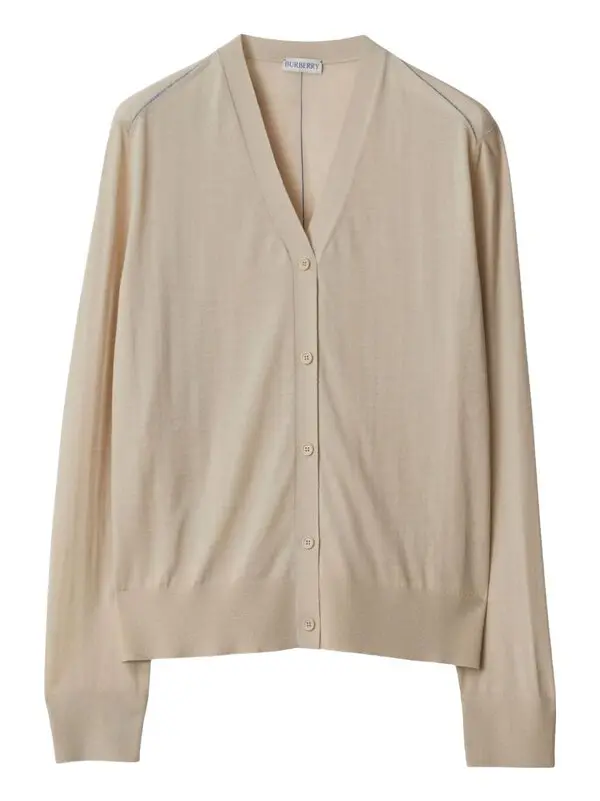 Burberry V-neck Wool Cardigan - Neutrals