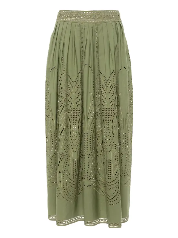 Alberta Ferretti Cut-out Detail Poplin Midi Skirt - Green