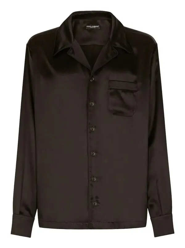 Dolce & Gabbana Cuban Collar Silk-satin Shirt - Black