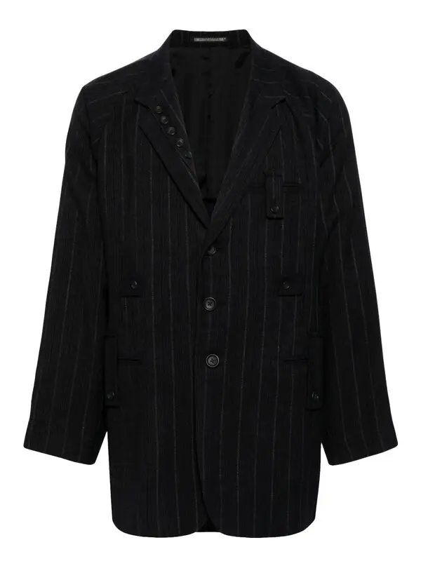 Yohji Yamamoto Pinstriped Single-breasted Blazer - Black