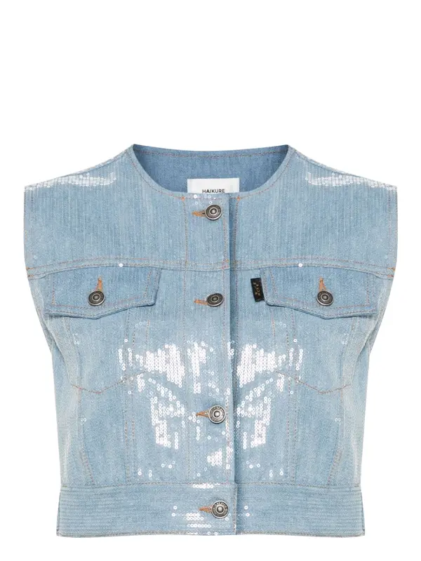 HAIKURE Judy Sequined Denim Gilet - Blue