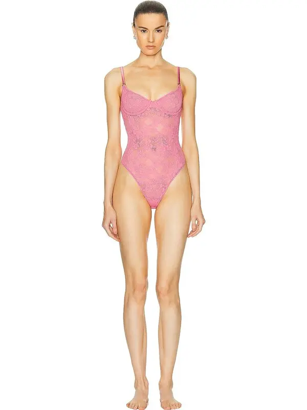 FLEUR DU MAL Le Stretch Multifit Lace Bodysuit - Pink Cadillac
