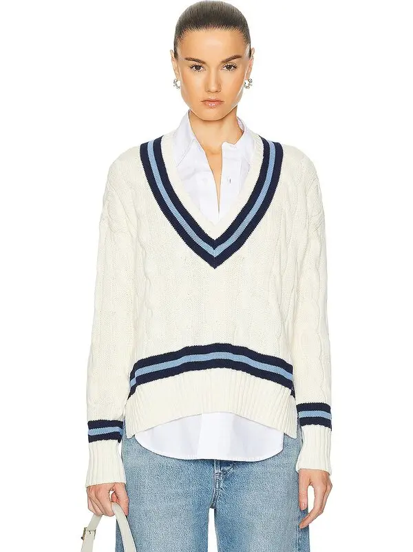 Polo Ralph Lauren Cricket Pullover Sweater - Cream & Navy Stripe