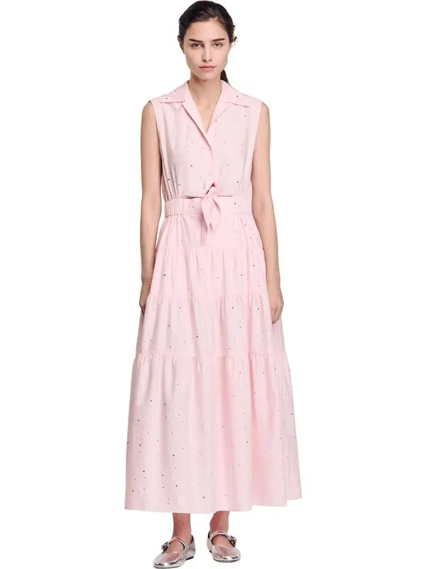 Sandro Rhinestone Tie-front Maxi Dress - Light Pink