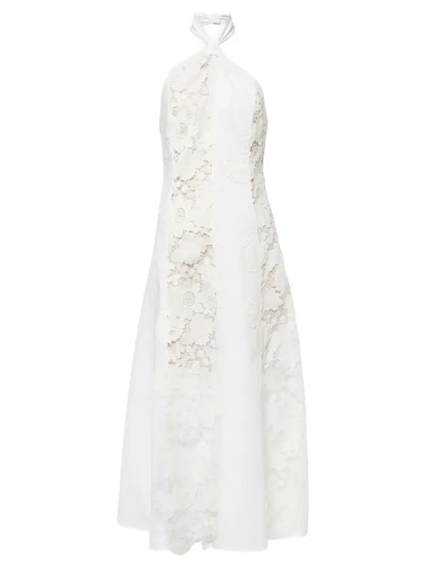 Oscar De La Renta Halterneck Cotton Lace Midi Dress - White