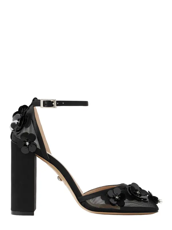 Mach & Mach Satin-trimmed Embellished Mesh Pumps - Black