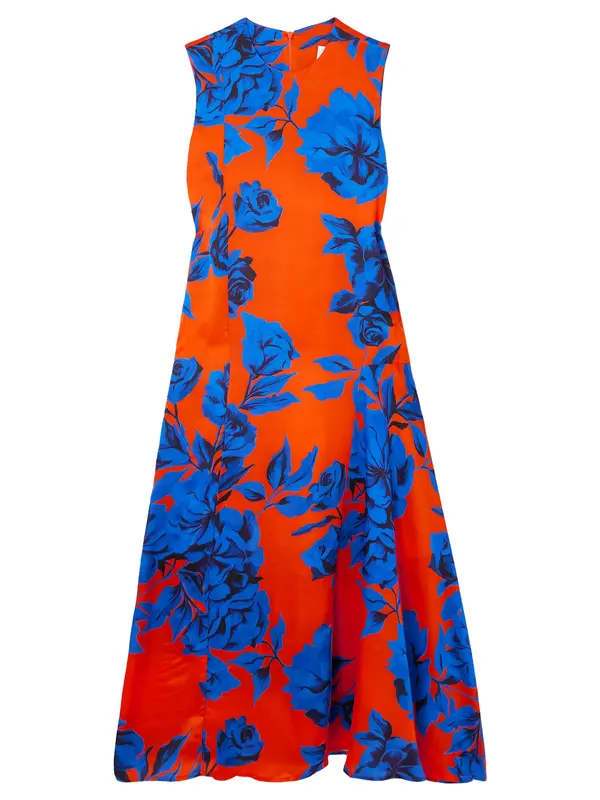 AZ FACTORY Paneled Floral-print Satin Midi Dress - Orange