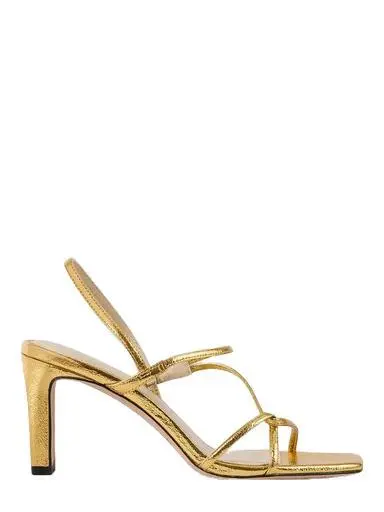 Sandro Embossed Leather Heeled Sandals - Gold