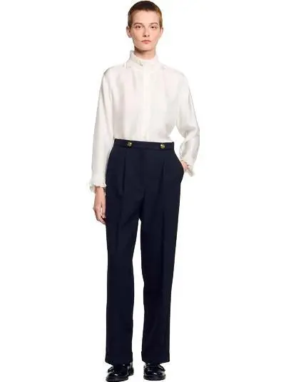 Sandro Silk Shirt With Gathered Collar - Neutral / White