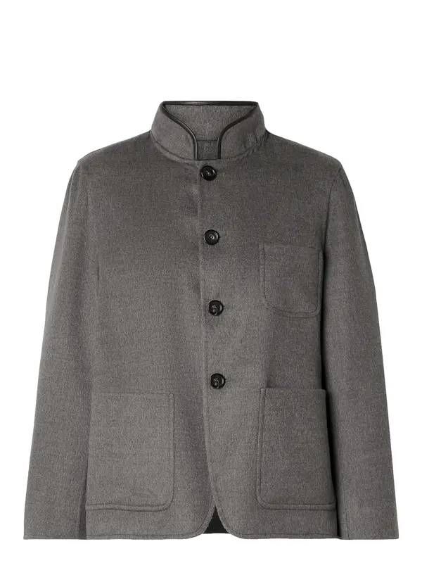 Loro Piana Leather-trimmed Cashmere Jacket - Gray