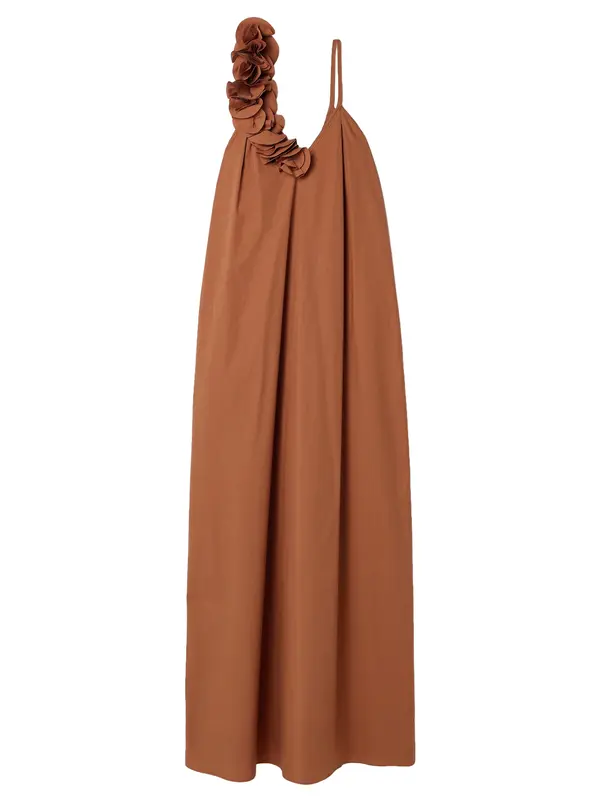 KIKA VARGAS Net Sustain Linda Appliquéd Maxi Dress - Brown