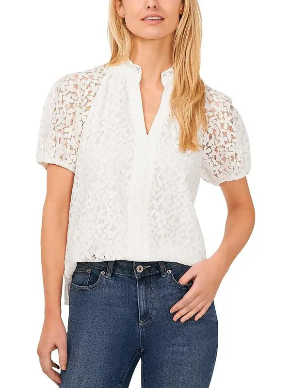 CECE DUPRAZ Lace Ruffled Neck Top - New Ivory