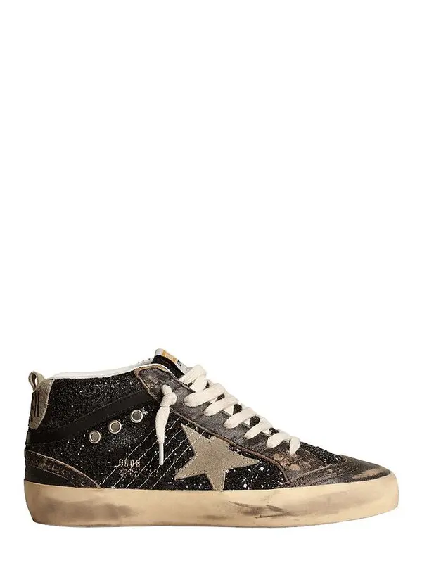 GOLDEN GOOSE Mid Star Glitter Lace Up Sneakers - Black/beige Black/ Taupe