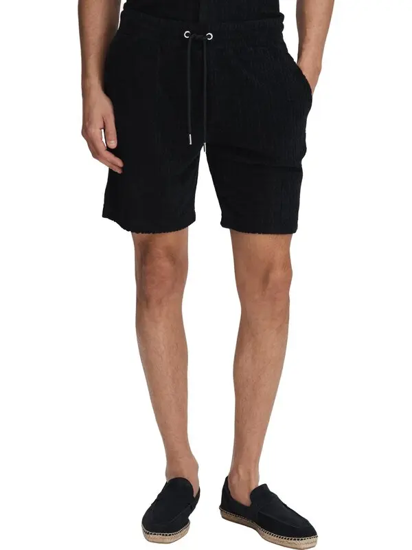 REISS Vulcan Towelling Drawstring Shorts - Navy