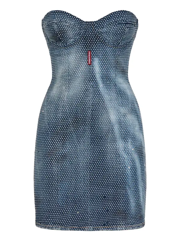Dsquared2 Studded Denim Bustier Minidress - Blue