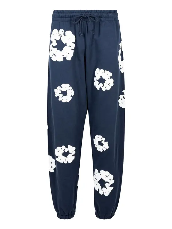 DENIM TEARS Cotton Wreath-print Track Pants - Blue