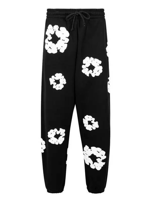 DENIM TEARS Cotton Wreath-print Track Pants - Black