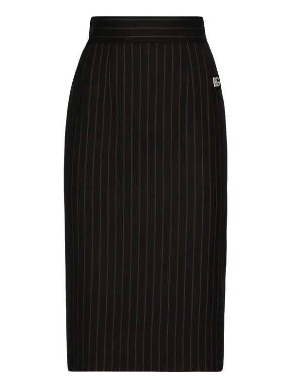 Dolce & Gabbana Virgin Wool-blend Pinstripe Midi Skirt - Black