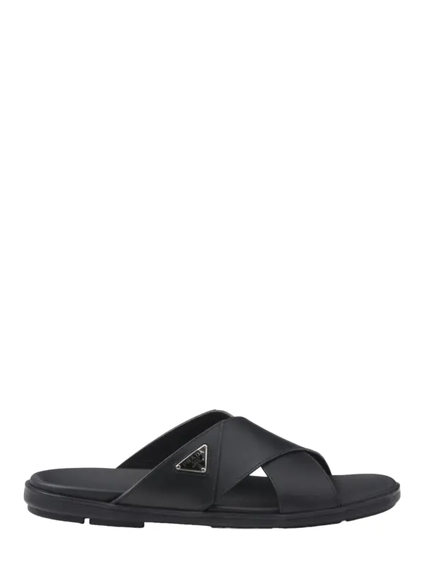 Prada Leather Crisscross Slides - Black