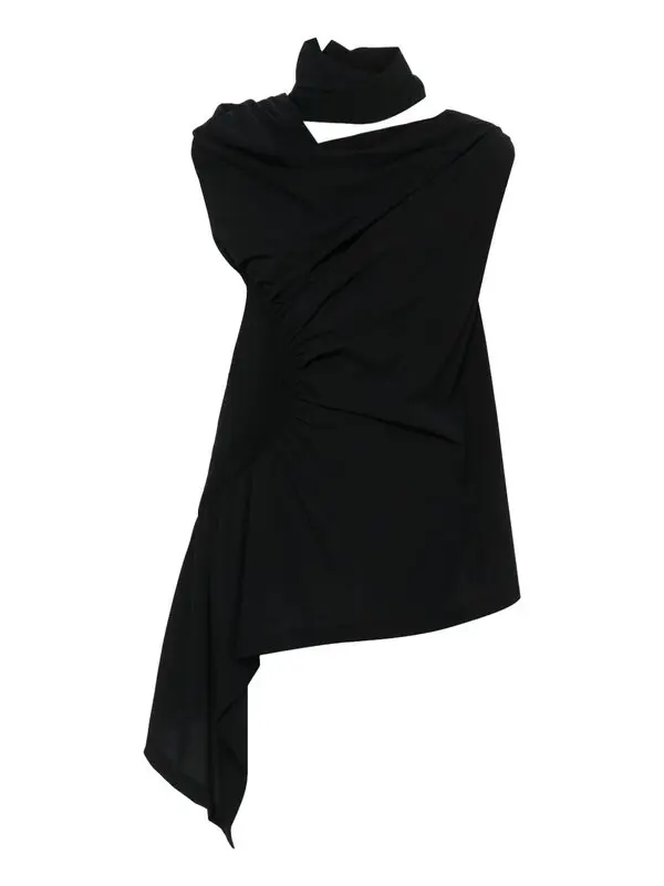 Issey Miyake Crepe Asymmetric Blouse - Black