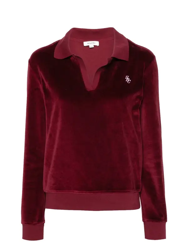 SPORTY & RICH Src Velour Polo Top - Red