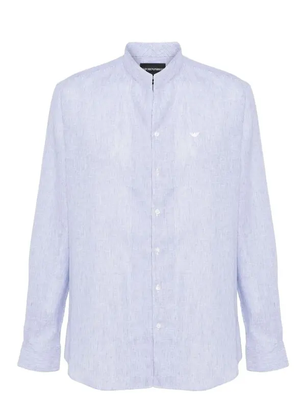 Emporio Armani Logo-embroidered Striped Shirt - Blue
