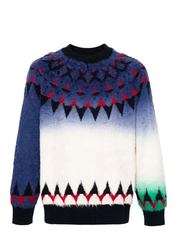 Sacai Patterned Jacquard Knitted Jumper - Blue