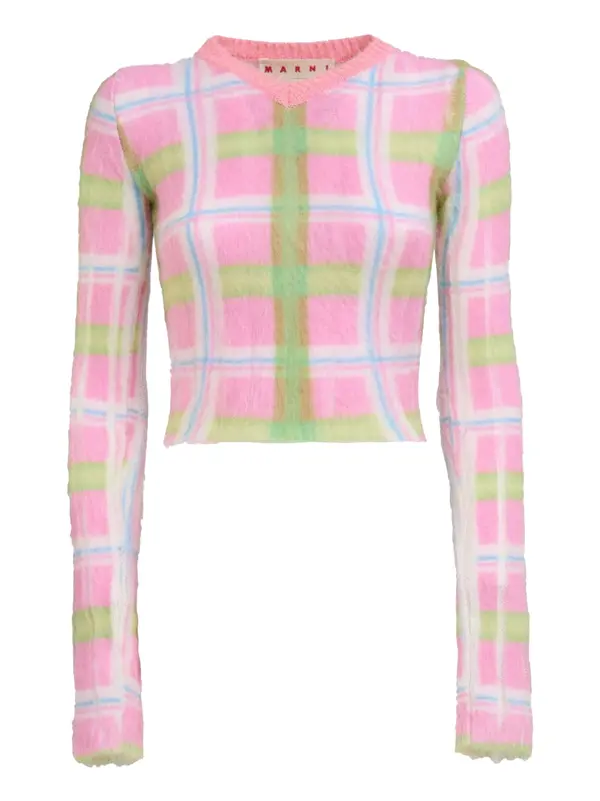 Marni Check-print Brushed Jumper - Pink