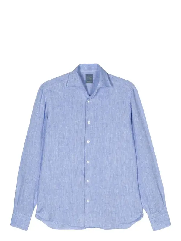 BARBA NAPOLI Long-sleeve Linen Shirt - Blue