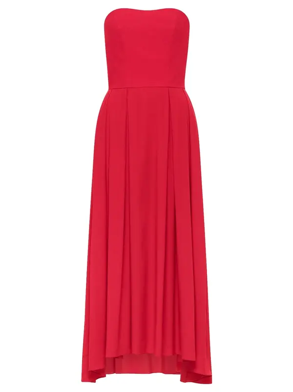 AZLEE Ezra Strapless Silk Midi Dress - Red