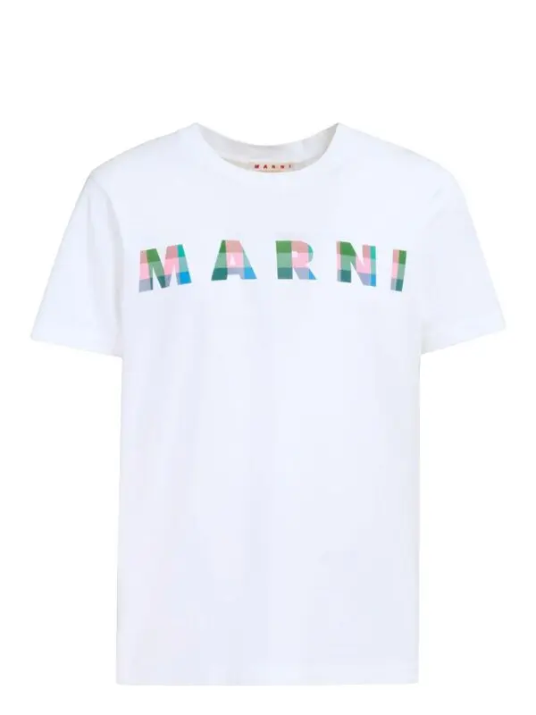 Marni Gingham Logo-print Cotton T-shirt - White