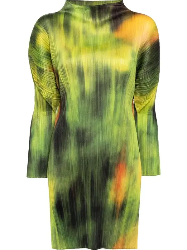Issey Miyake Tie-dye Pleated Mini Dress - Green