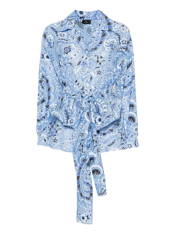 Etro Floral-print Silk-cotton Shirt - Blue
