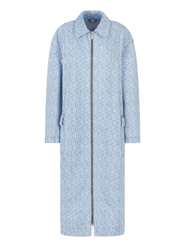 Gcds Logo-jacquard Denim Coat - Blue