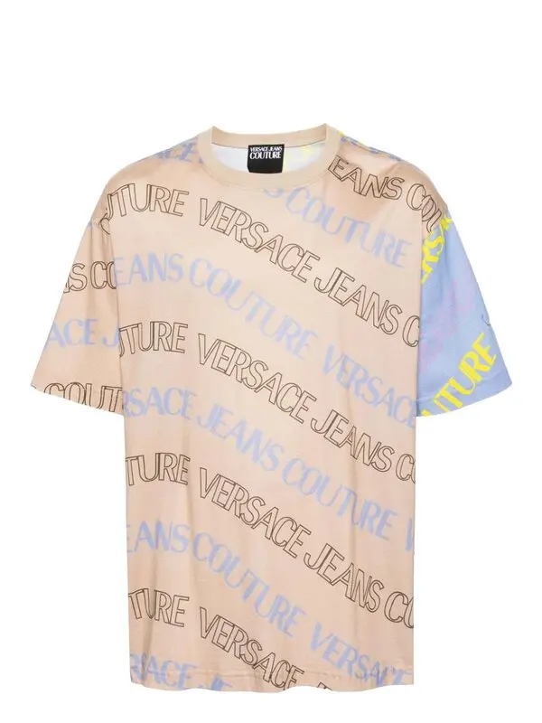 Versace Logo-print Colour-block T-shirt - Neutrals