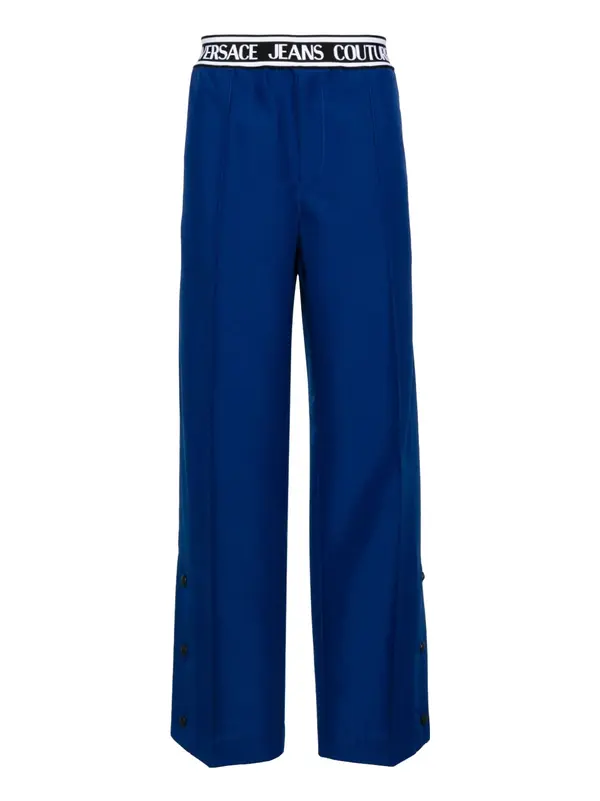 Versace Logo-waistband Wide-leg Trousers - Blue