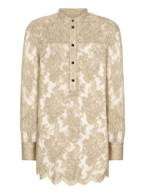 Dolce & Gabbana Semi-sheer Floral-lace Shirt - Neutrals