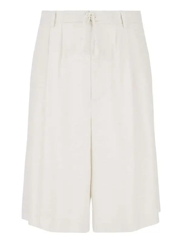 Gcds Logo-embroidered Pleated Bermuda Shorts - Neutrals