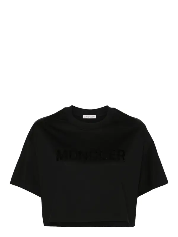 Moncler Sequin-logo Cropped T-shirt - Black