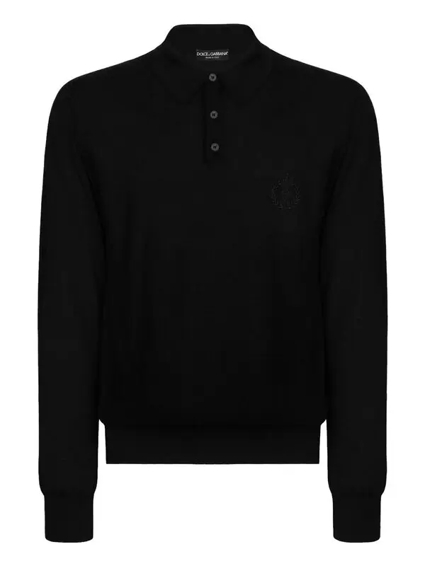 Dolce & Gabbana Logo-embroidered Cashmere Polo Shirt - Black