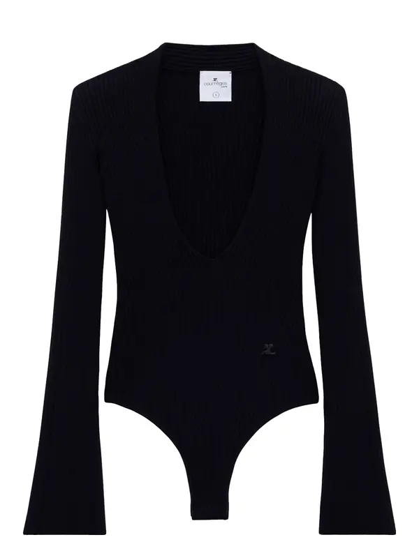 COURREGES Ribbed-knit Bodysuit - Black
