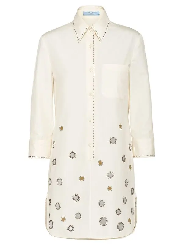 Prada Appliqué-detail Cotton Shirtdress - Neutrals